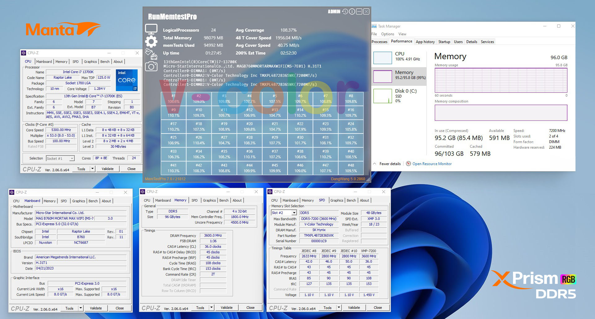 V-COLOR achieves the 96GB DDR5 RAM frequency ceiling with new 7200MHz ...