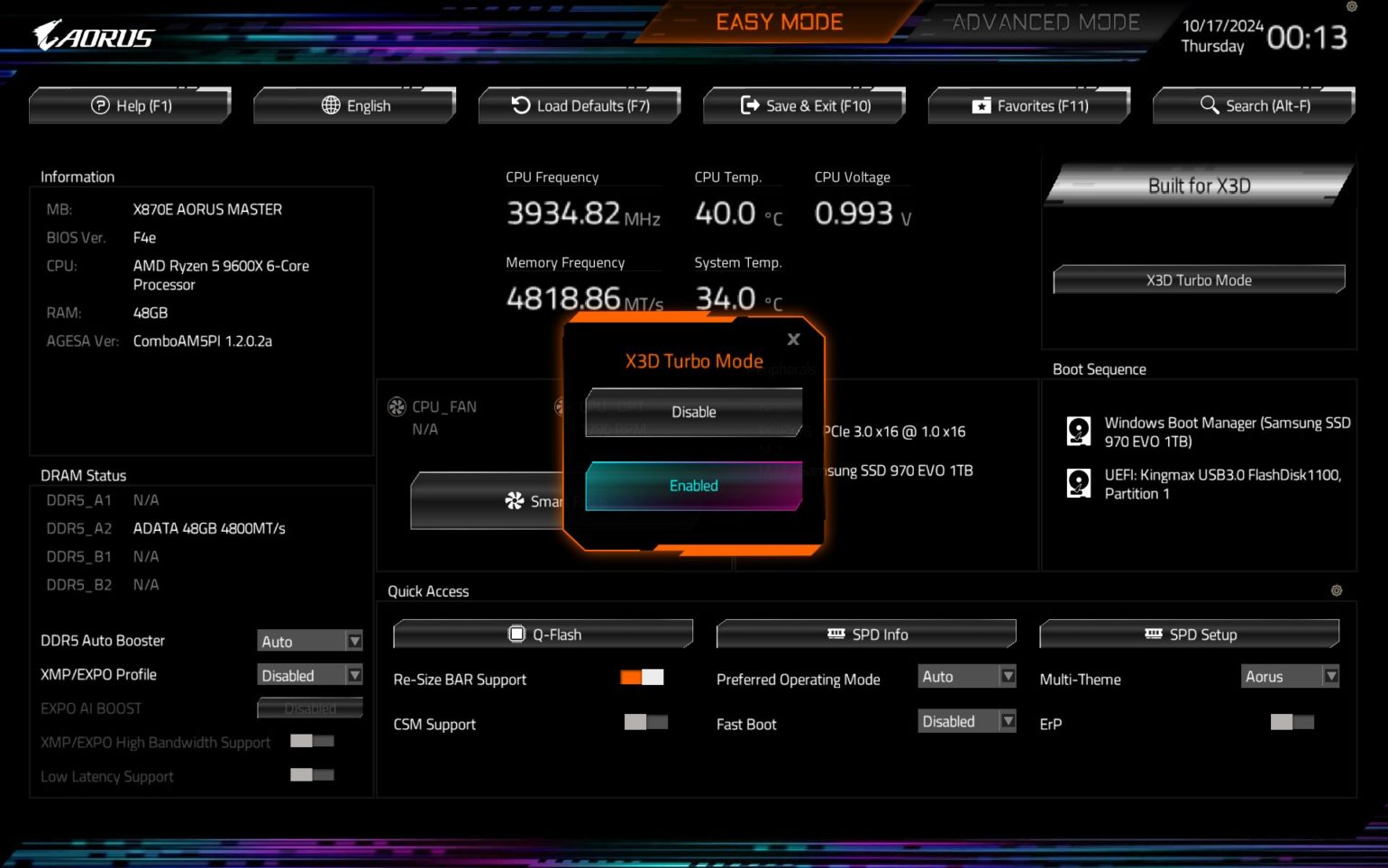 GIGABYTE/AORUS pushes new BIOS to give day-1 support for AMD Ryzen 7 9800X3D - The Tech ...